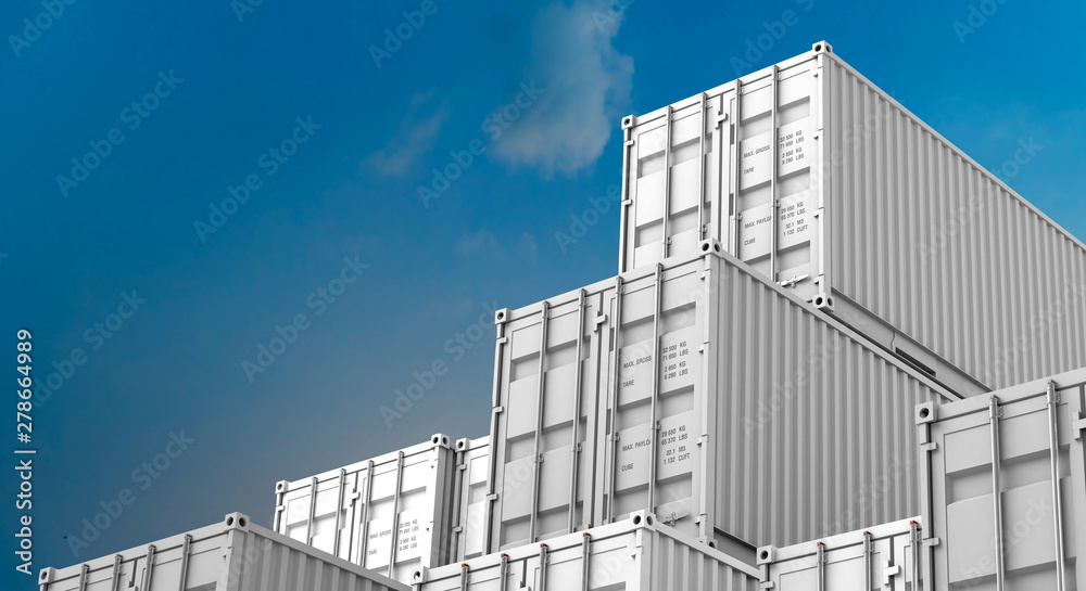 Stack of white containers box, Cargo freight ship for import export 3D ...