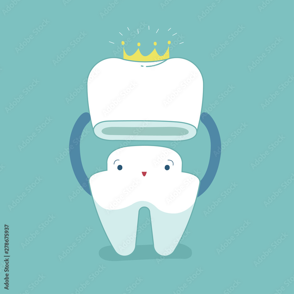 Dental crown, tooth put in crown, dental cartoon concept. Stock Vector ...