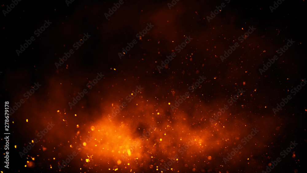 Perfect fire particles embers on background . Smoke fog misty texture ...