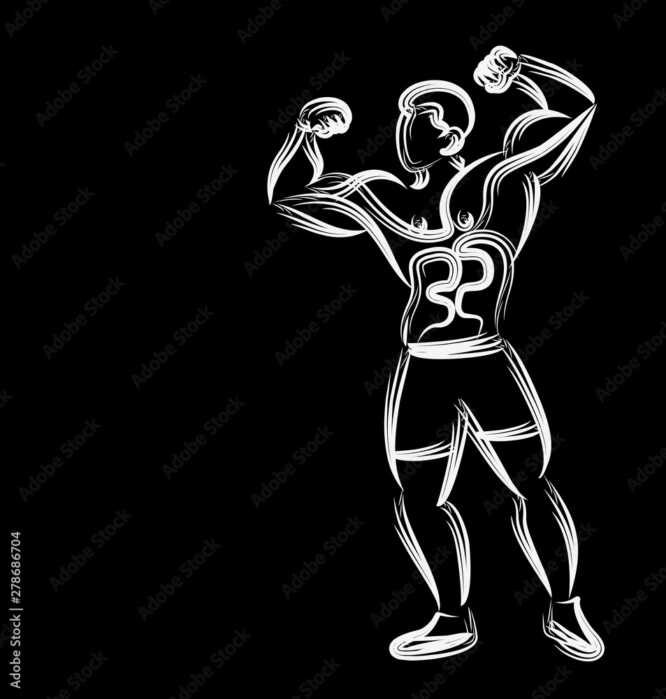 Bodybuilding Sport and activity Line Art drawing, Vector Illustration ...