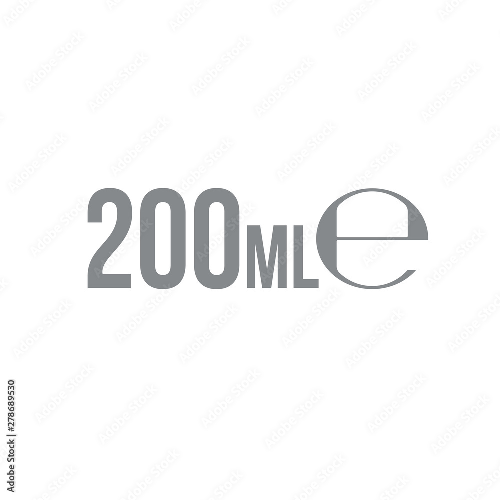 Liter l sign (l-mark) estimated volumes 200 milliliters (ml) Vector ...