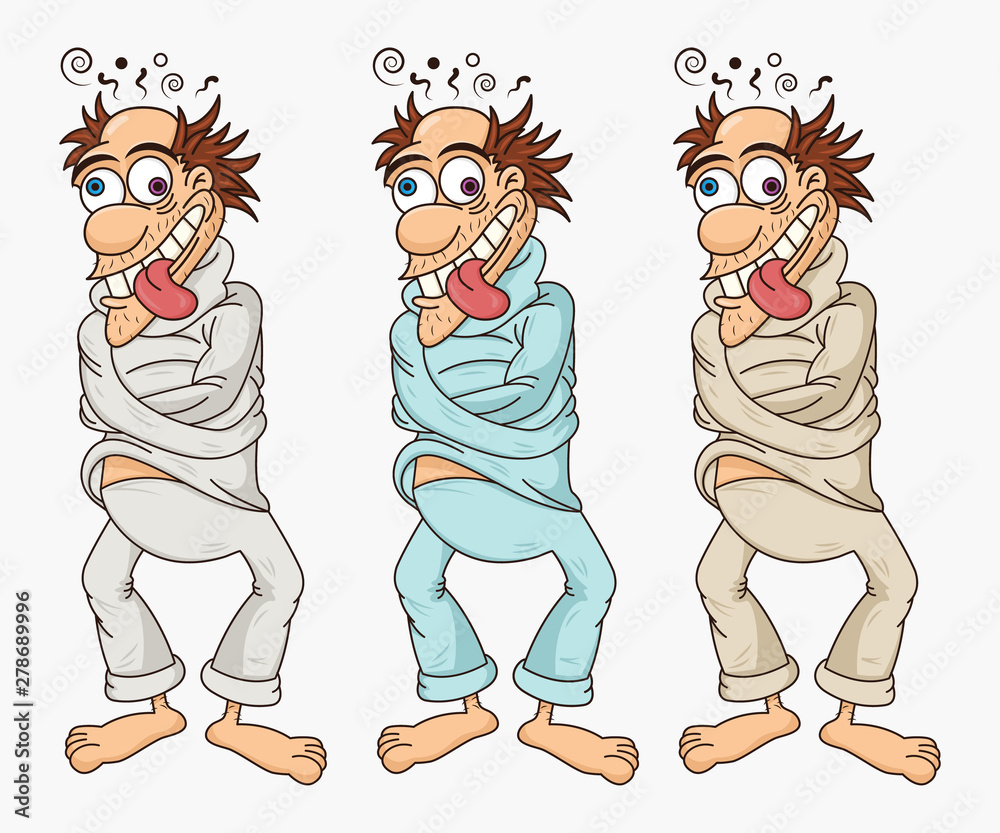 Funny vector isolated psychopath in a straitjacket with a mad smile in ...