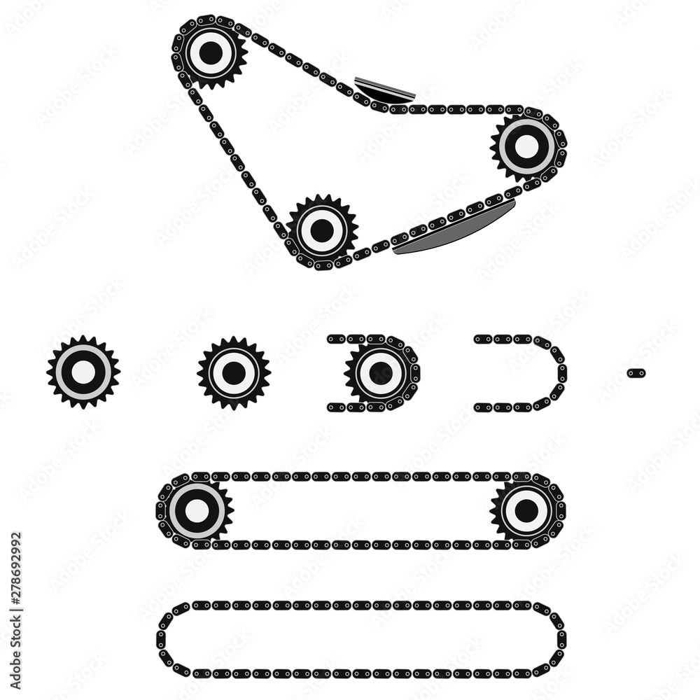 Chain drive. The links of the chain and sprocket. Vector illustration ...