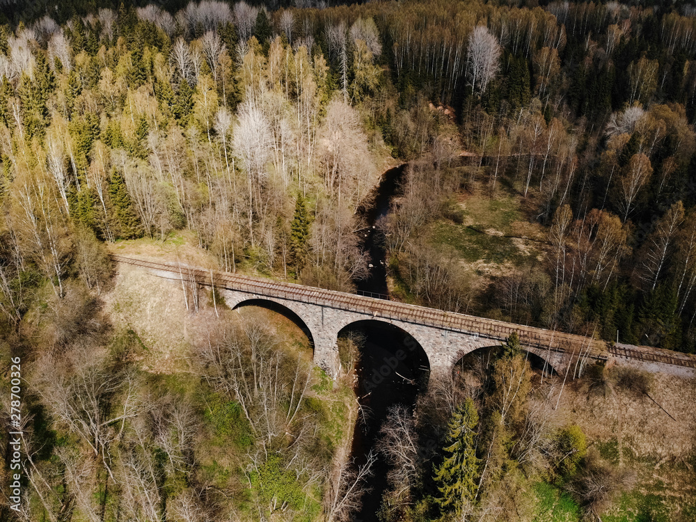 old stone bridge over the water river. Top view Stock Photo | Adobe Stock