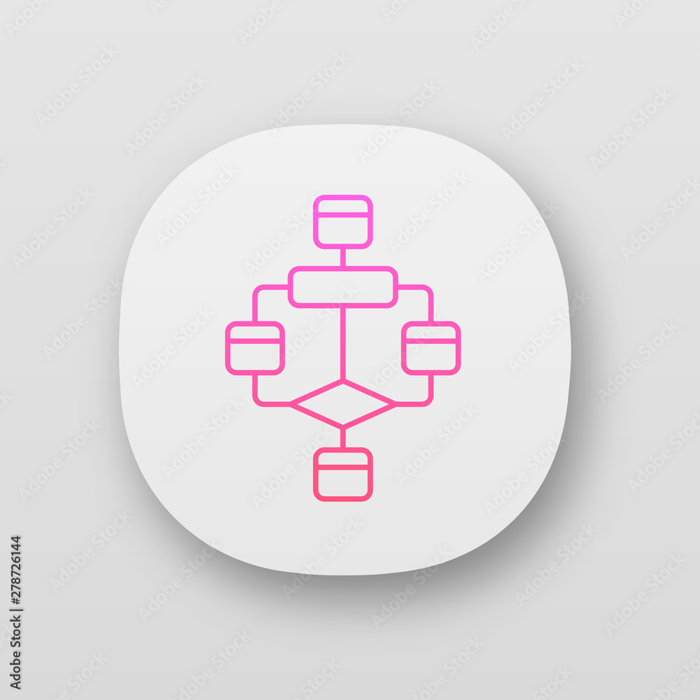 Flowchart app icon. Diagram. Visualization of process. Problem solving stages. Graphical ...