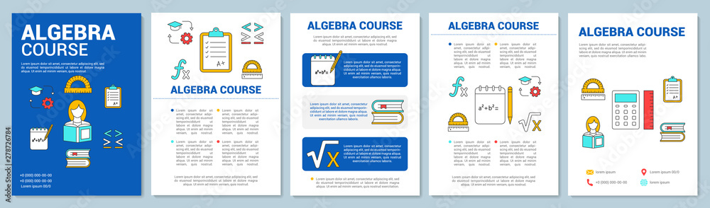 Algebra course, math lessons brochure template layout. Flyer, booklet ...