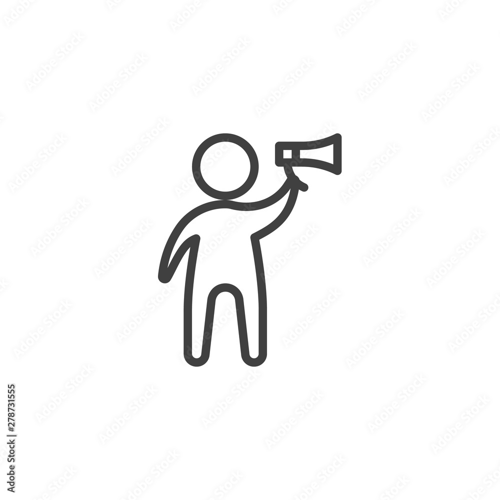 Man with megaphone line icon. linear style sign for mobile concept and ...