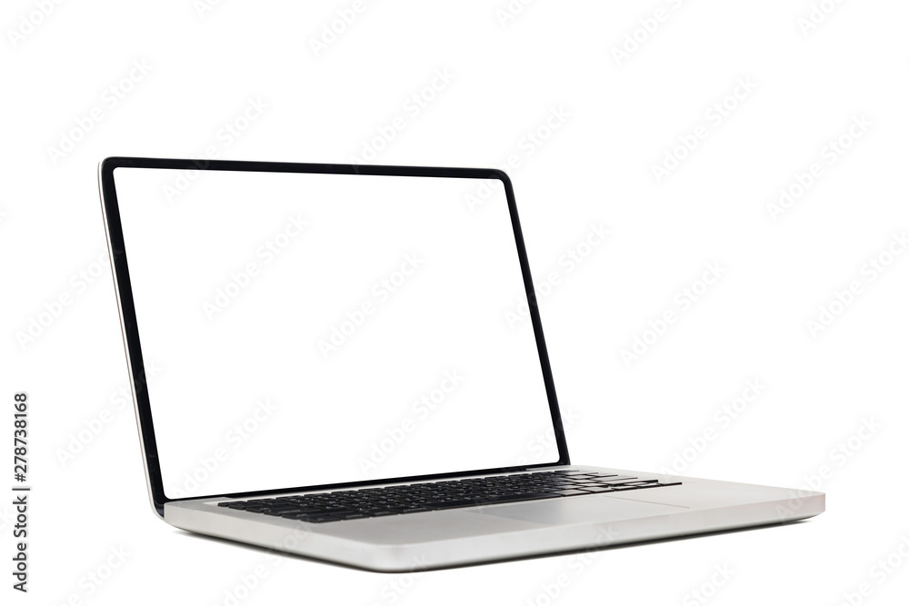 laptop computer mock up with empty blank white screen isolated on white ...