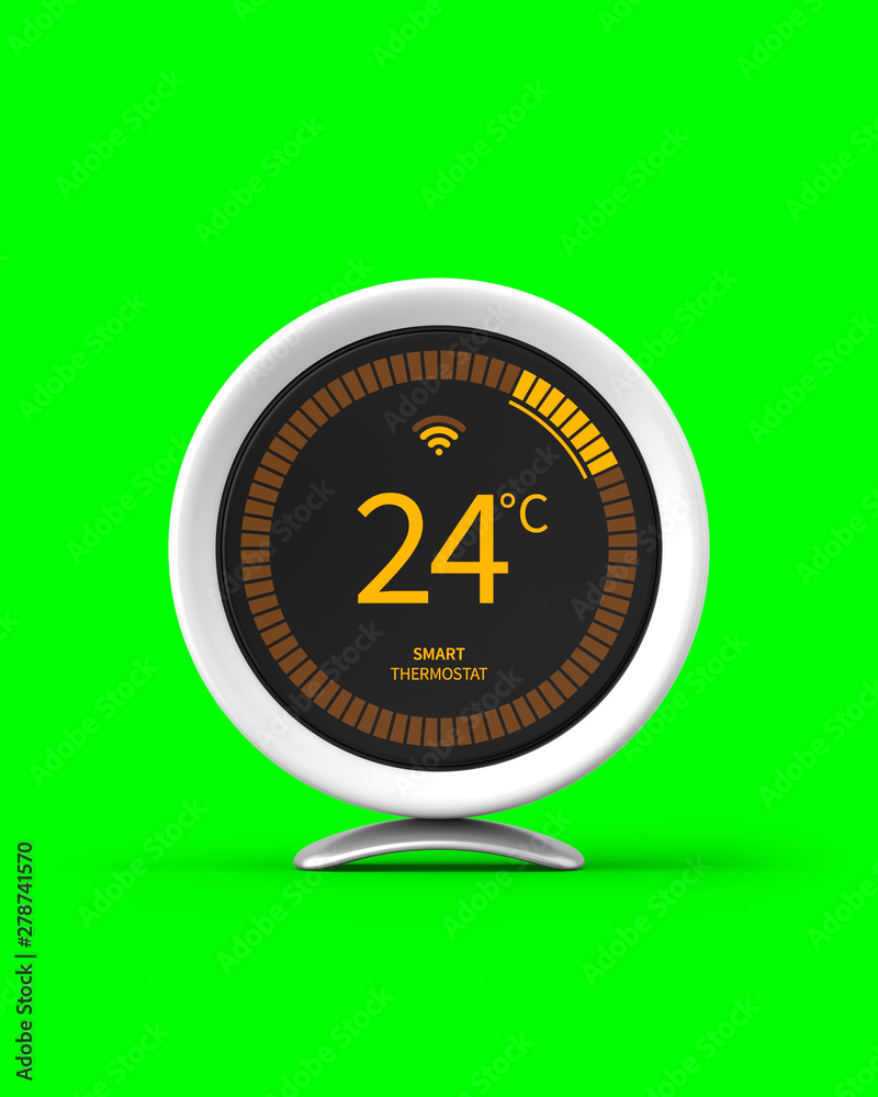 Smart thermostat on a green screen chroma key background. 3d render ...