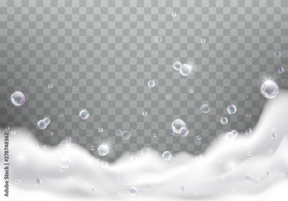Poster Bath foam realistic vector illustration on transparent ...