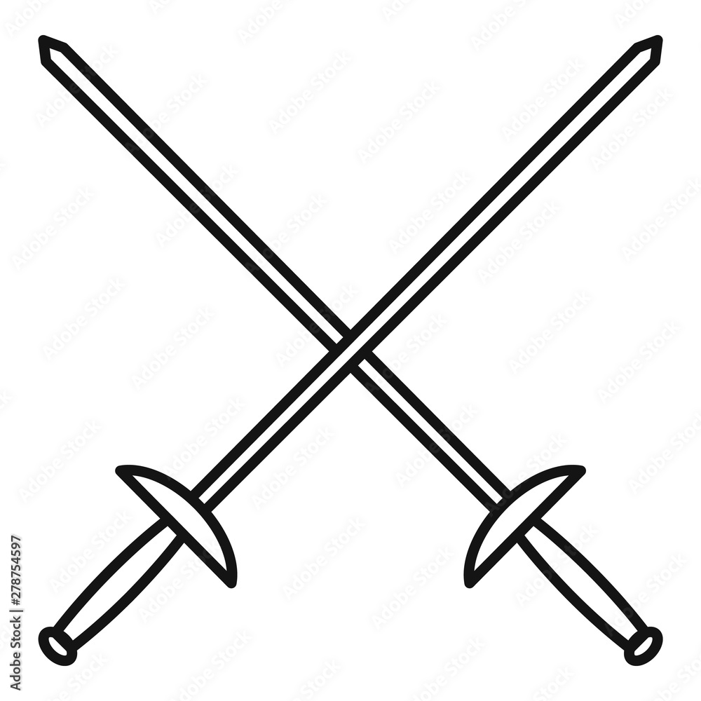 Crossed fencing sword icon. Outline crossed fencing sword vector icon ...
