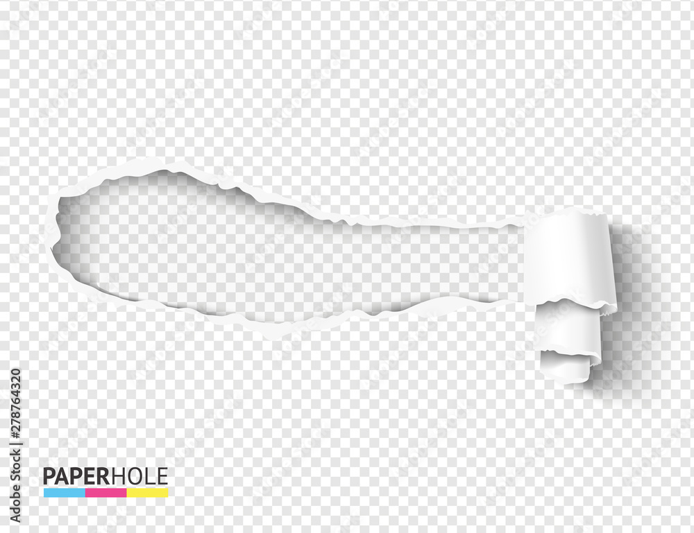 Blank torn paper hole vector poster with scrolled rip piece on ...