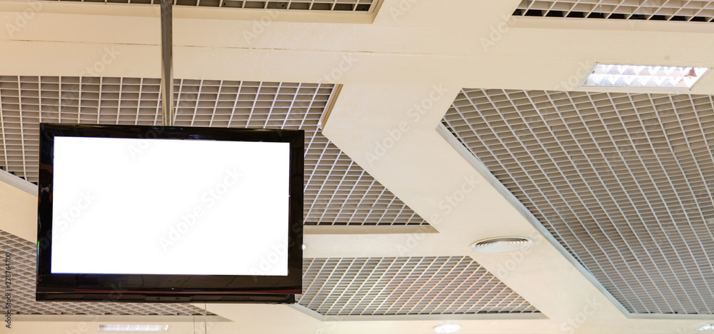 tv white screen hanging ceiling store Stock Photo | Adobe Stock