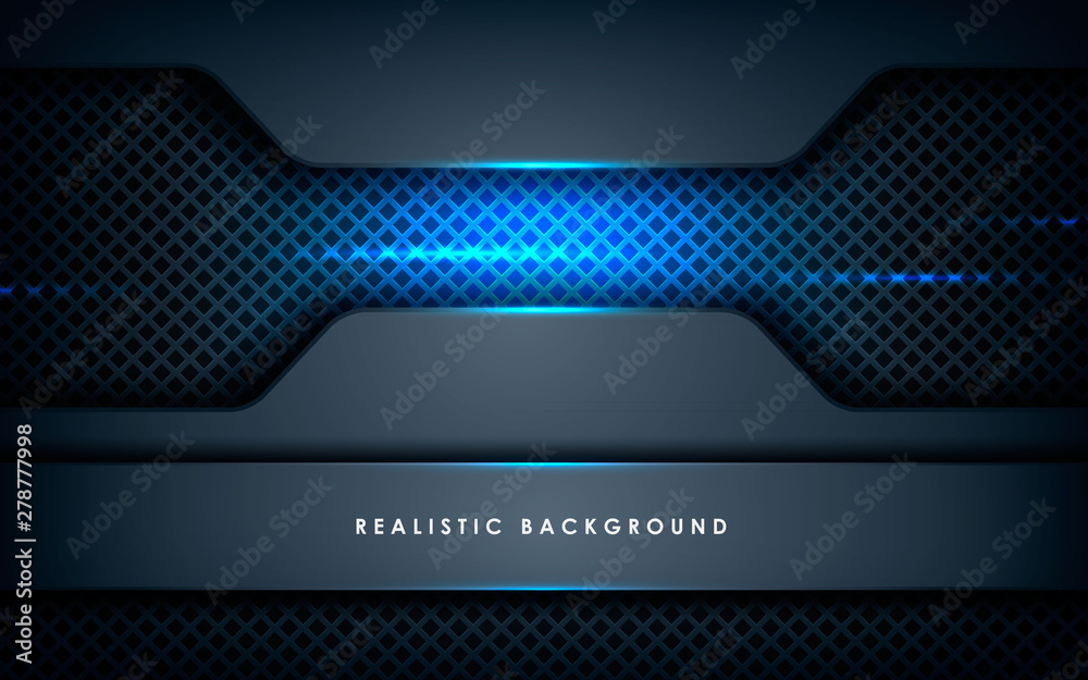 Blue abstract dimension on black texture background. Realistic overlap ...