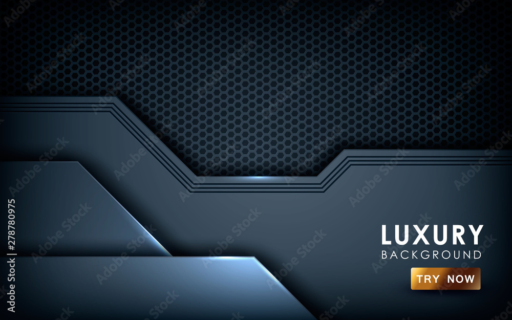 Black overlap background vector. Realistic overlap layer on hexagon pattern background. vector ...