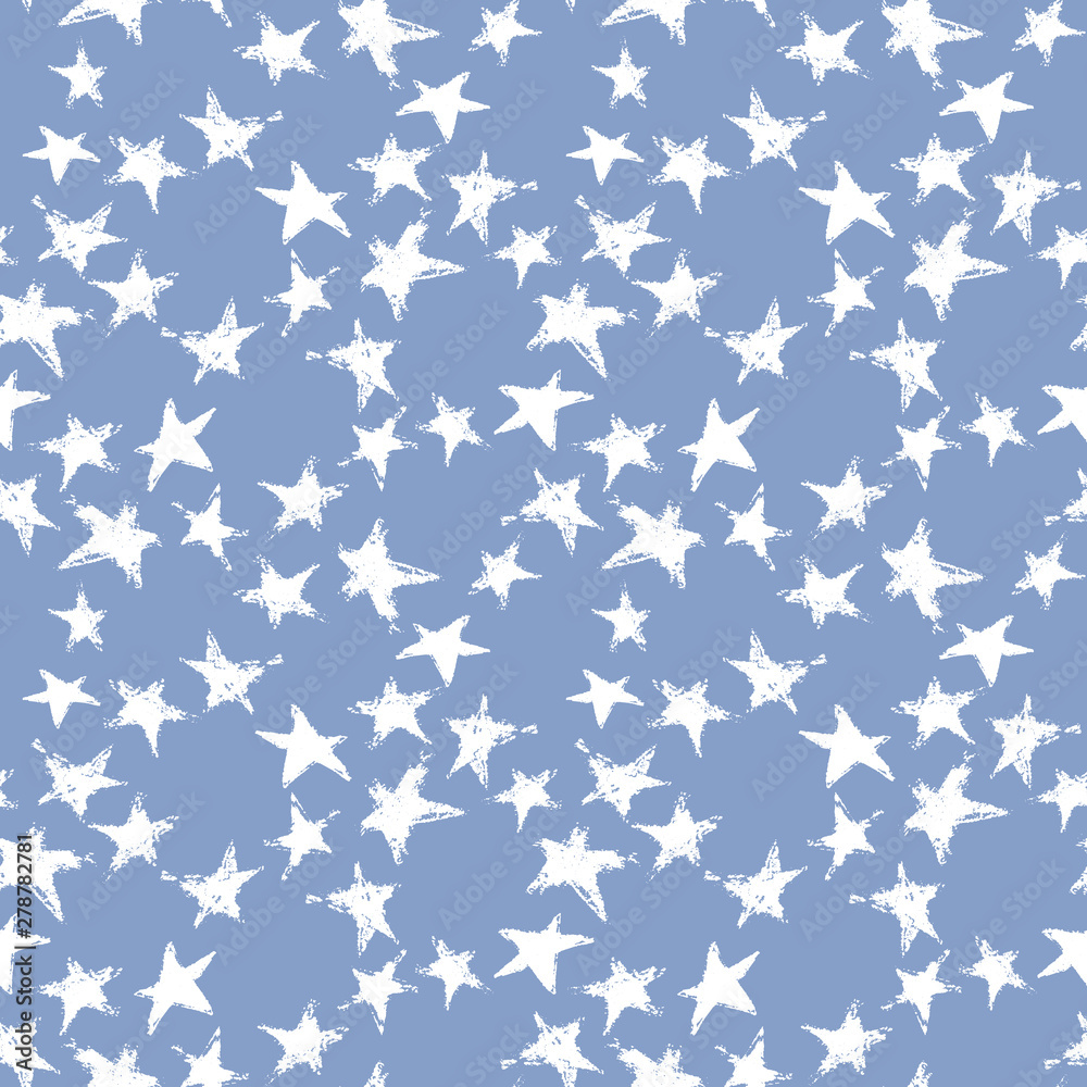 Vector stars on blue background design for kids, children, toddlers. Seamless pattern hand drawn ...