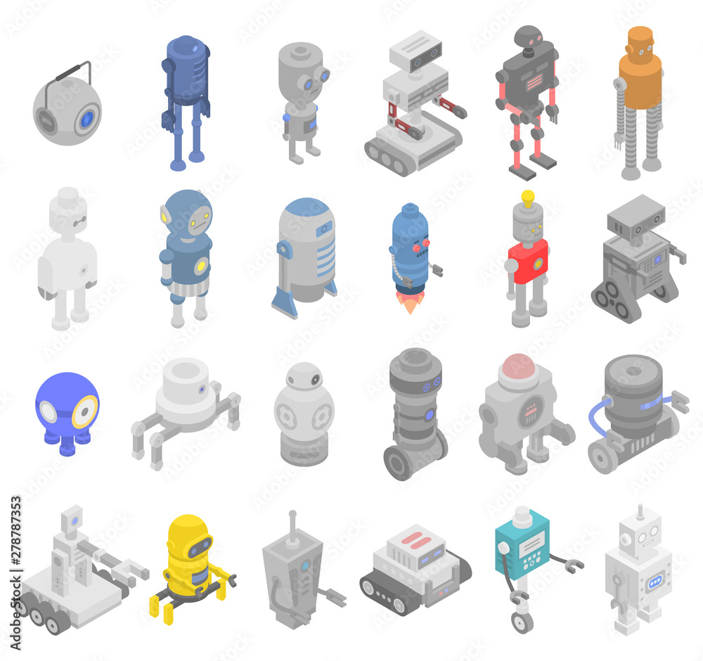 Robot transformer icons set. Isometric set of robot transformer vector ...