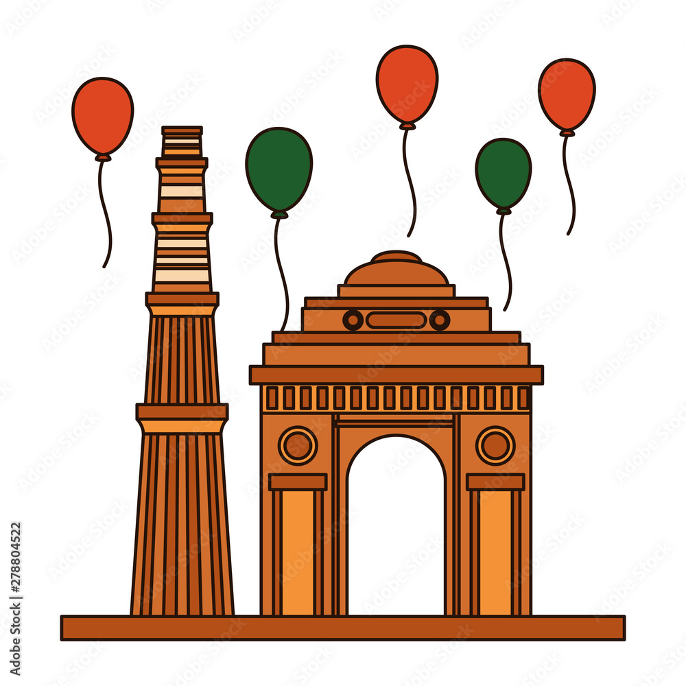 indian gateway and balloons helium floating independence day Stock ...