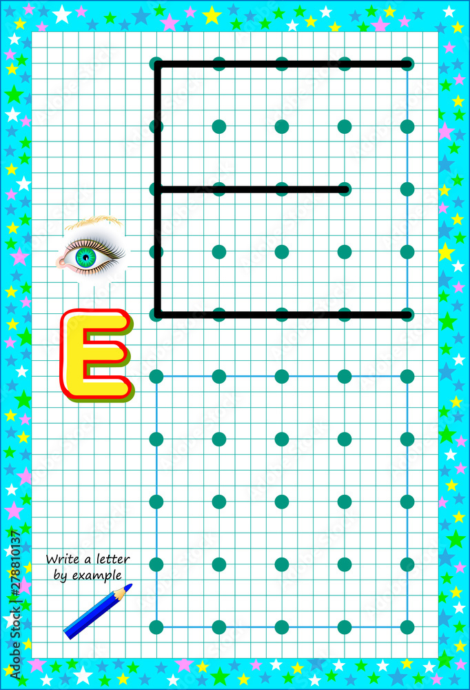 Educational page for little children on square paper. Write letter by ...