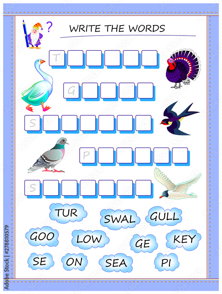 Logic puzzle game for study English. Collect words from the clouds ...