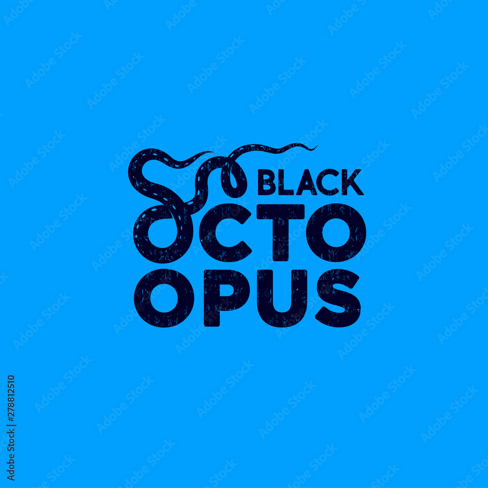 Black octopus label. Premium packaging design for seafood. Lettering ...
