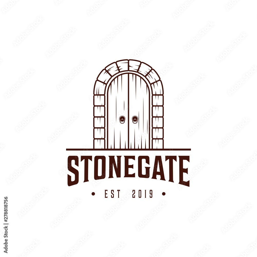 Stone gate logo design template.door with stone architecture icon ...