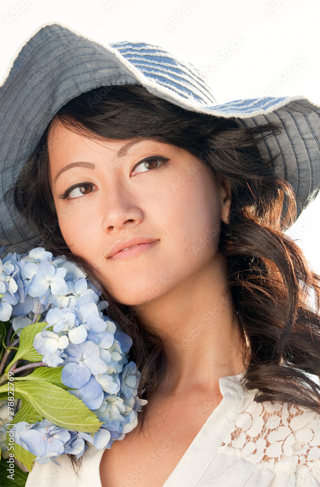 Beautiful, happy, healthy, smiling, young Asian woman with soft, smooth ...