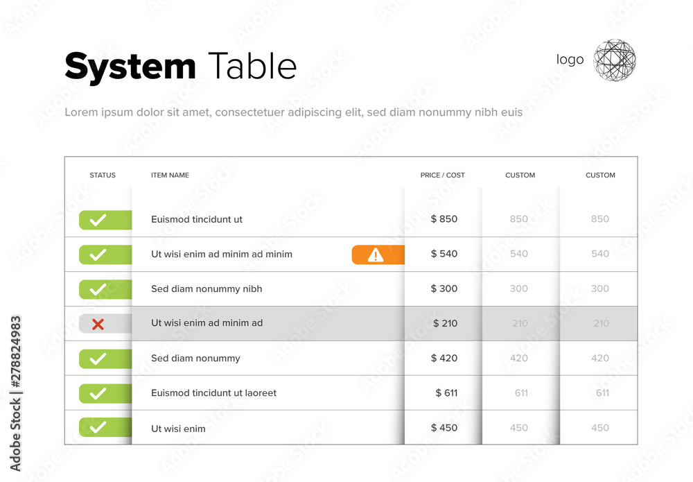 Info Chart Table Layout with Colorful Accents Stock Template | Adobe Stock