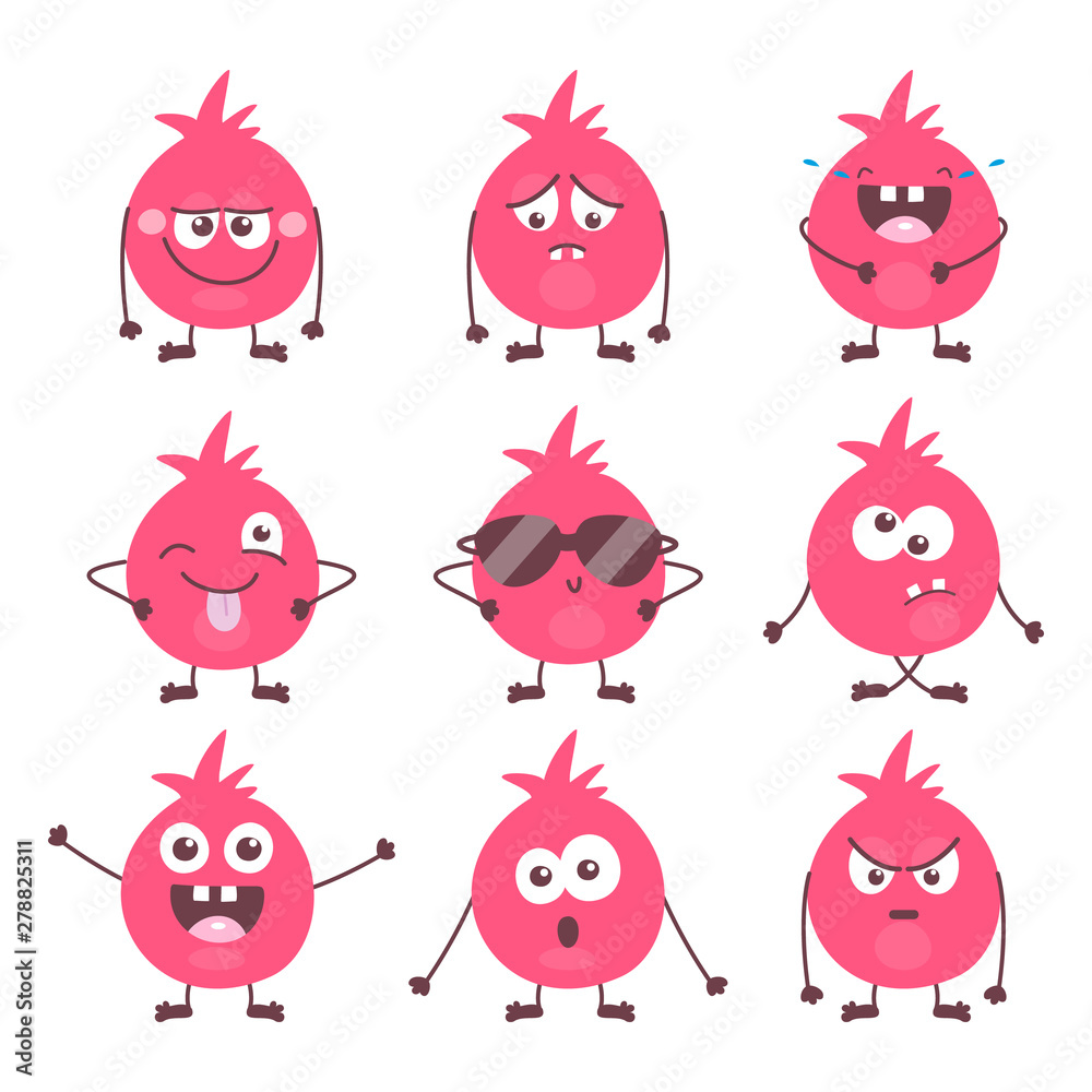 Set of cute cartoon colorful monster emotions. Funny emoticons emojis ...