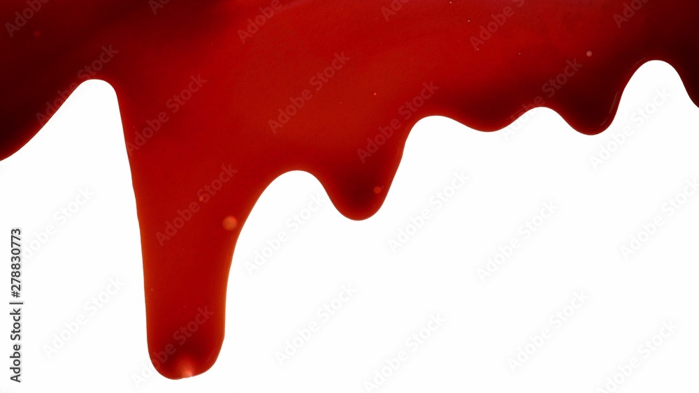 Blood dripping down from the top. White background, blood foreground ...