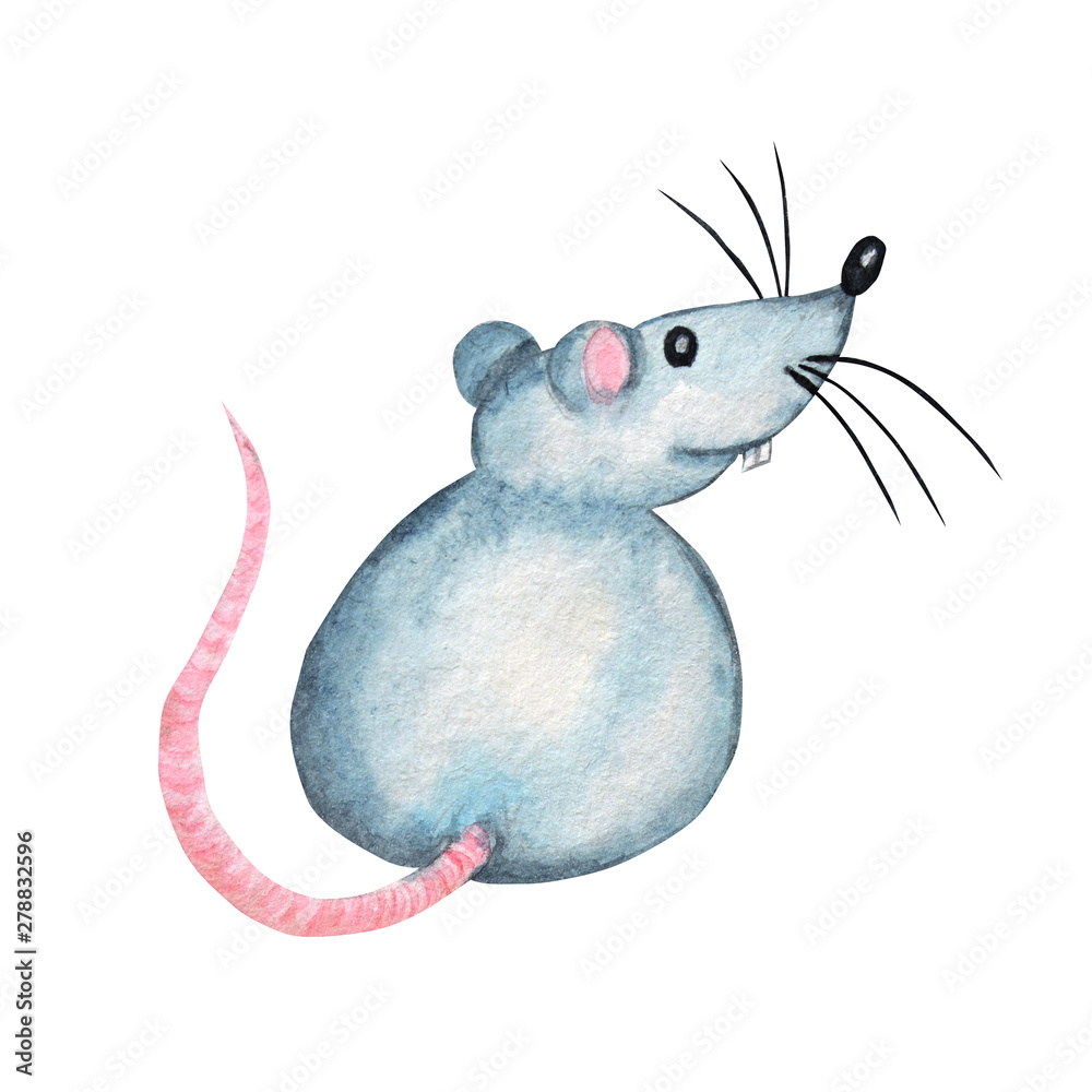 Watercolor cartoon hand drawing Rat symbol of the Chinese horoscope ...