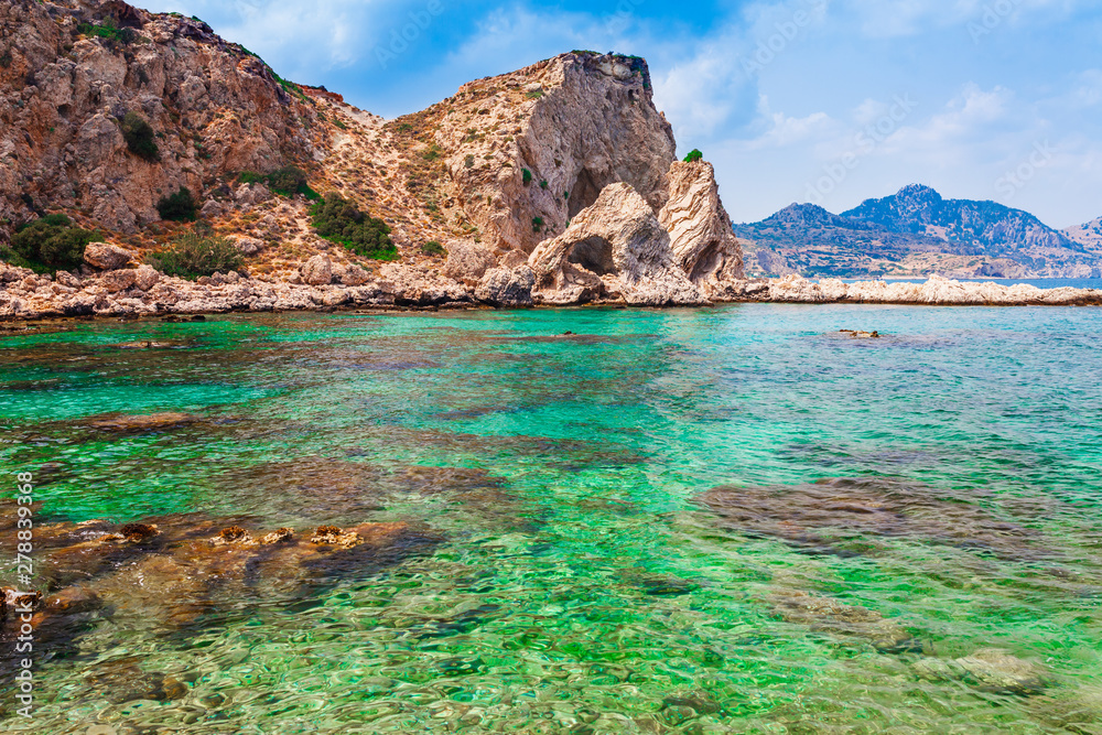 Sea skyview landscape photo of coast near Stegna beach and Archangelos ...