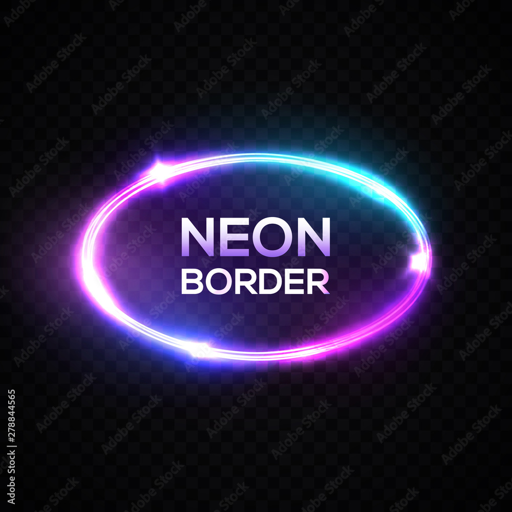Neon light border. Oval frame with glowing, flares and sparkles ...