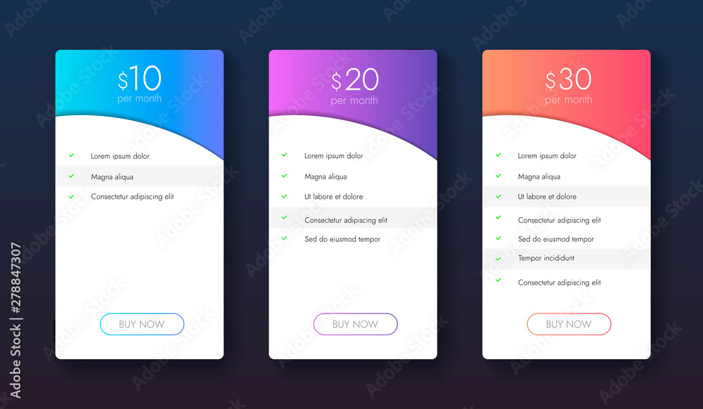 Abstract price list columns web app elements. Tariff banners with price ...