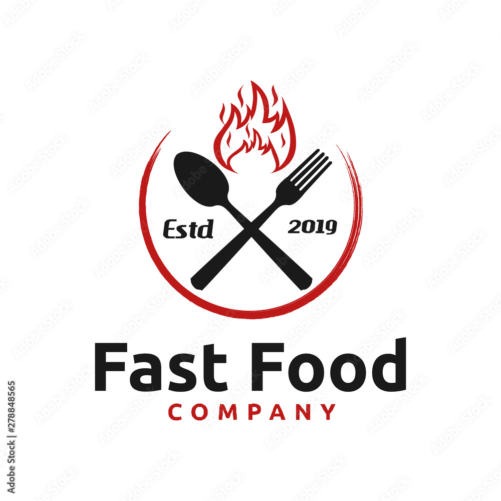 Fast food logo design inspiration with flame Stock Vector | Adobe Stock