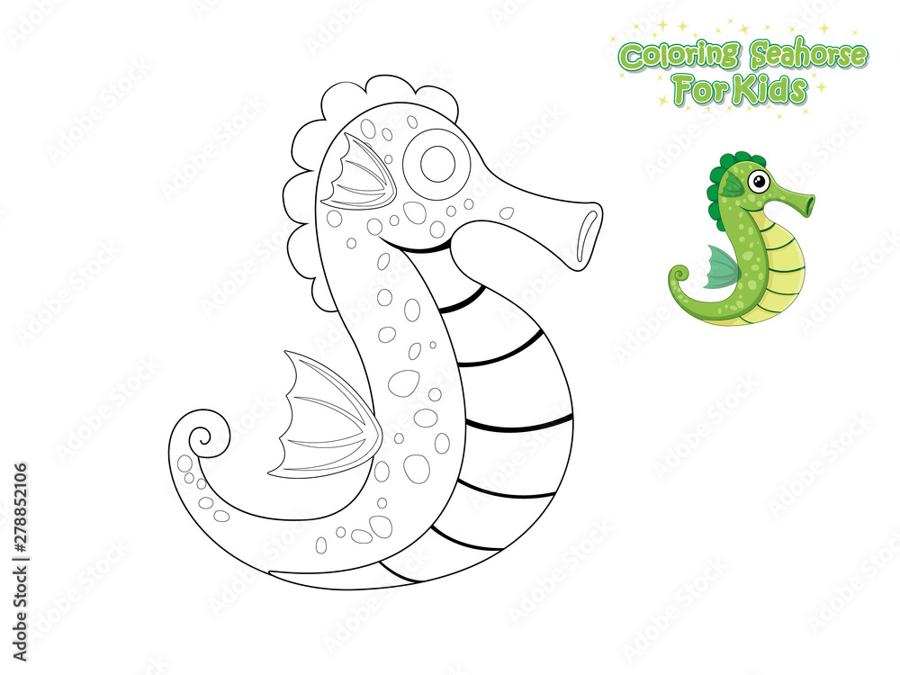 Vector Coloring The Cute Cartoon Seahorse. Educational Game for Kids ...