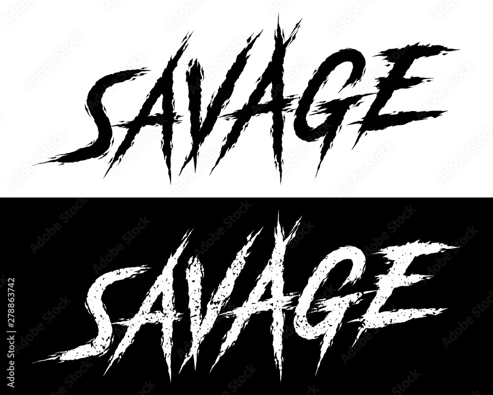 Savage. Set of 2 Brush painted letters on isolated background. Black ...