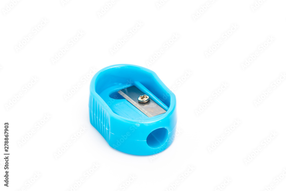 Blue pencil sharpener isolated on white background Stock 写真 | Adobe Stock