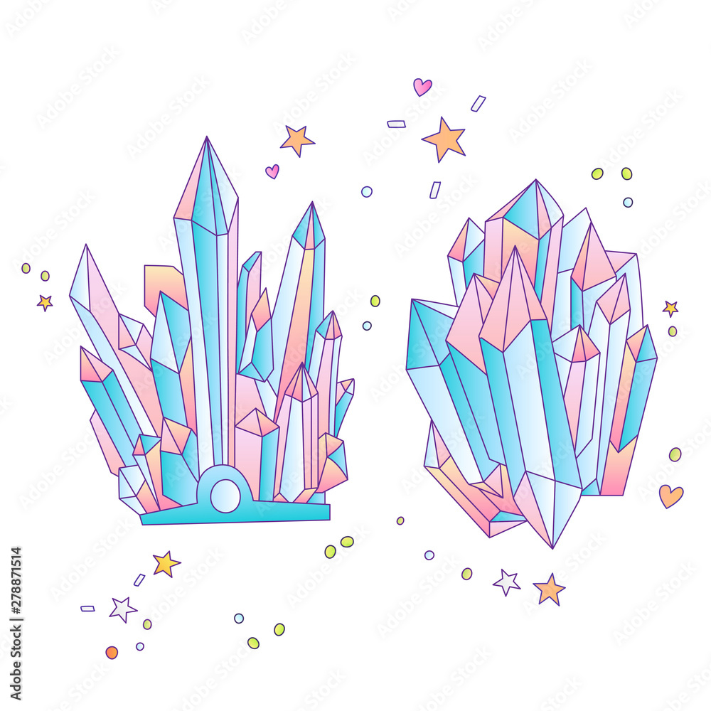 Blue and pink crystal, cartoon cute vector Quartz illustration. Quartz ...