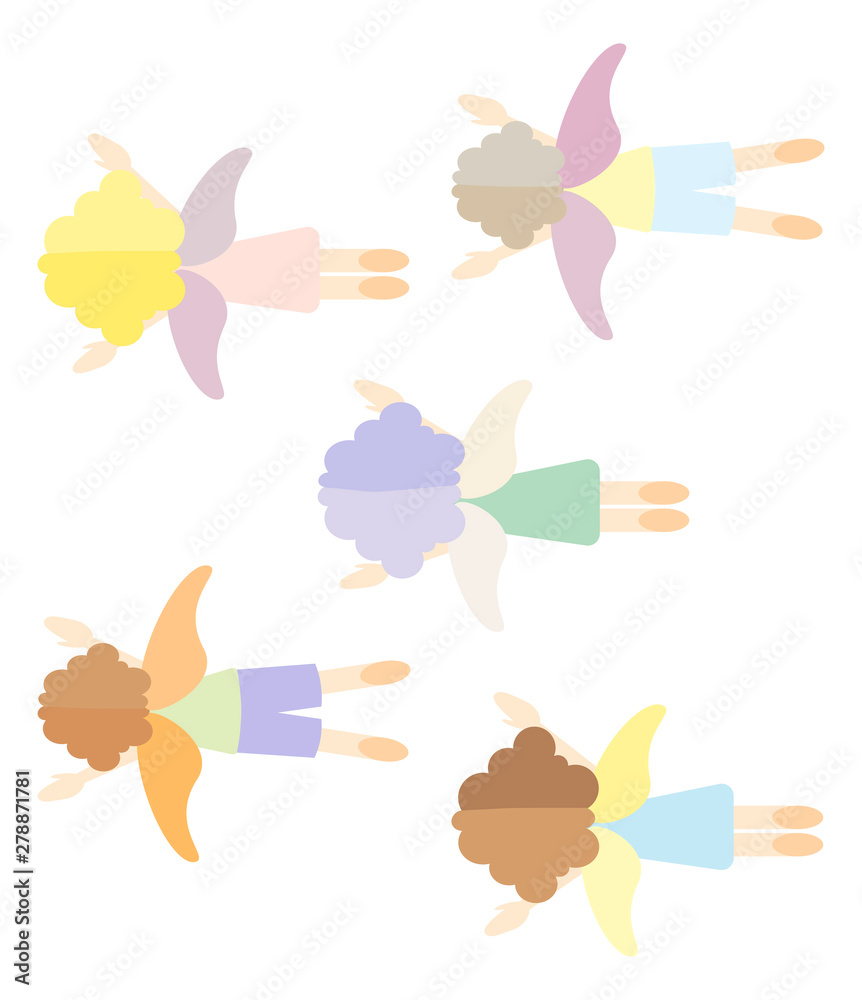 Angels fly across the sky the view from the top. People with wings ...