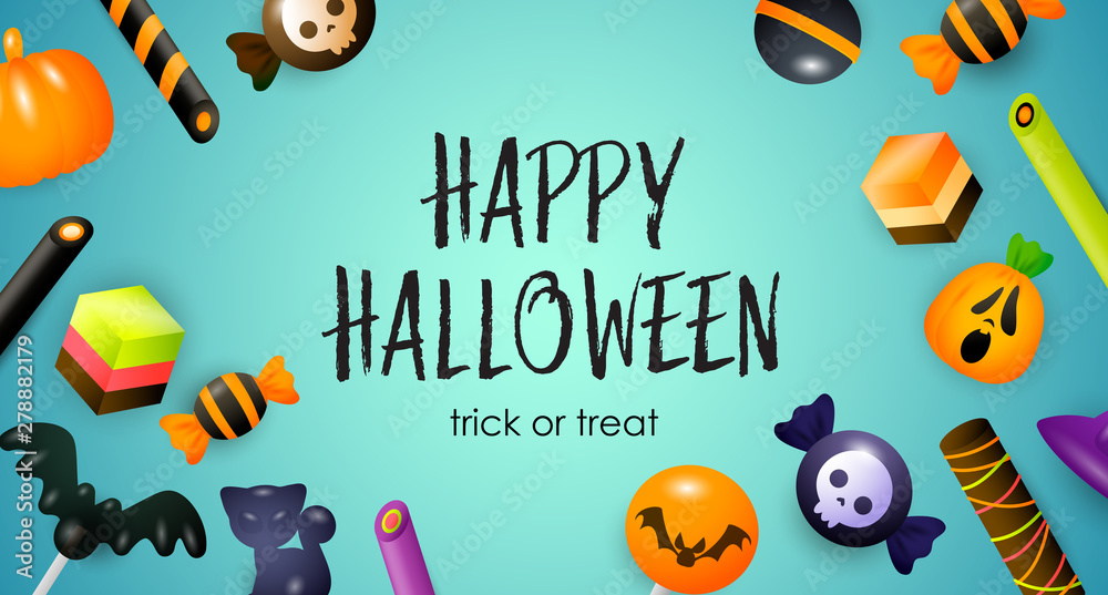 Happy Halloween, Trick or Treat lettering, candies and sweets ...