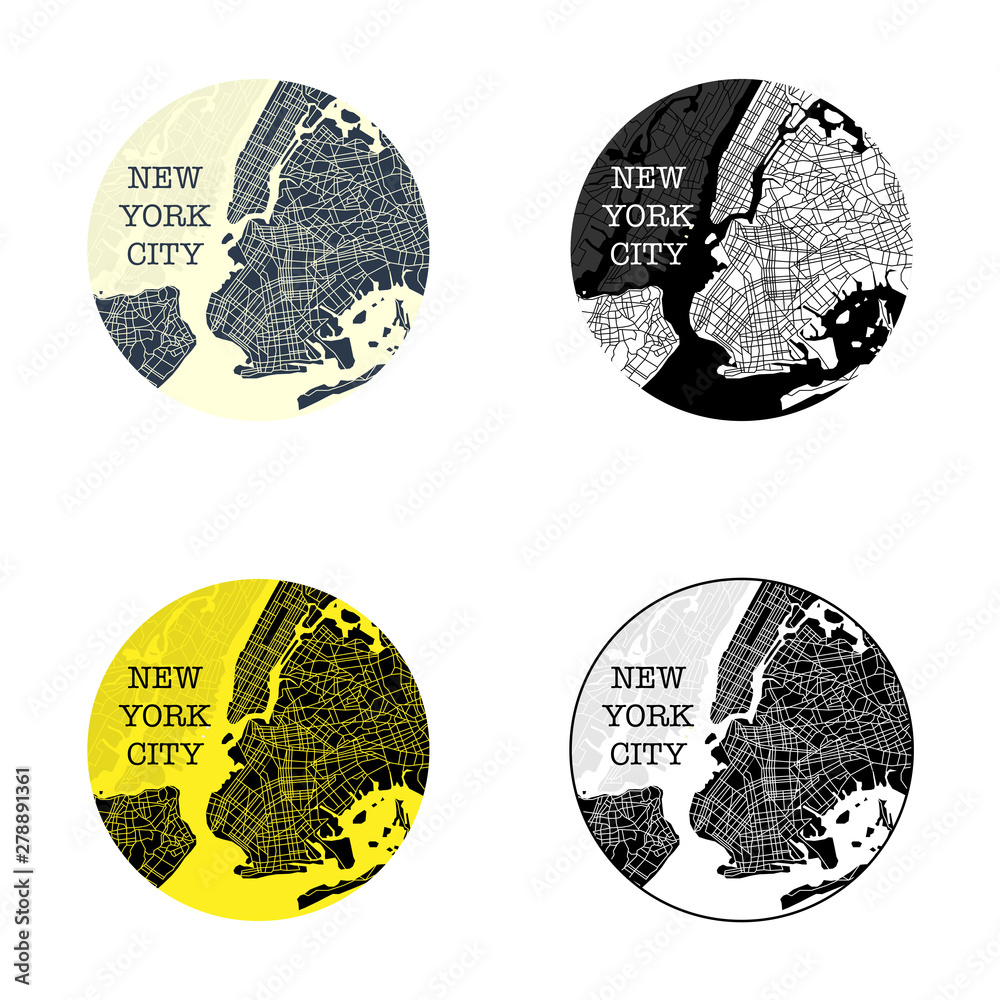 Set of four different circle New York city map symbols Stock Vector ...