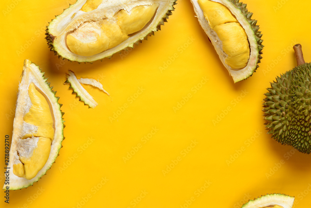 durian on bright yellow background with copyspace Stock Photo | Adobe Stock