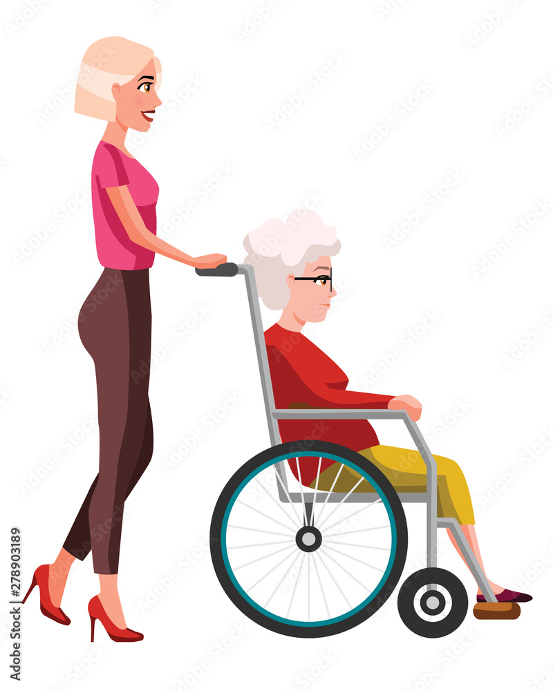 Pushing Wheelchair Cartoon