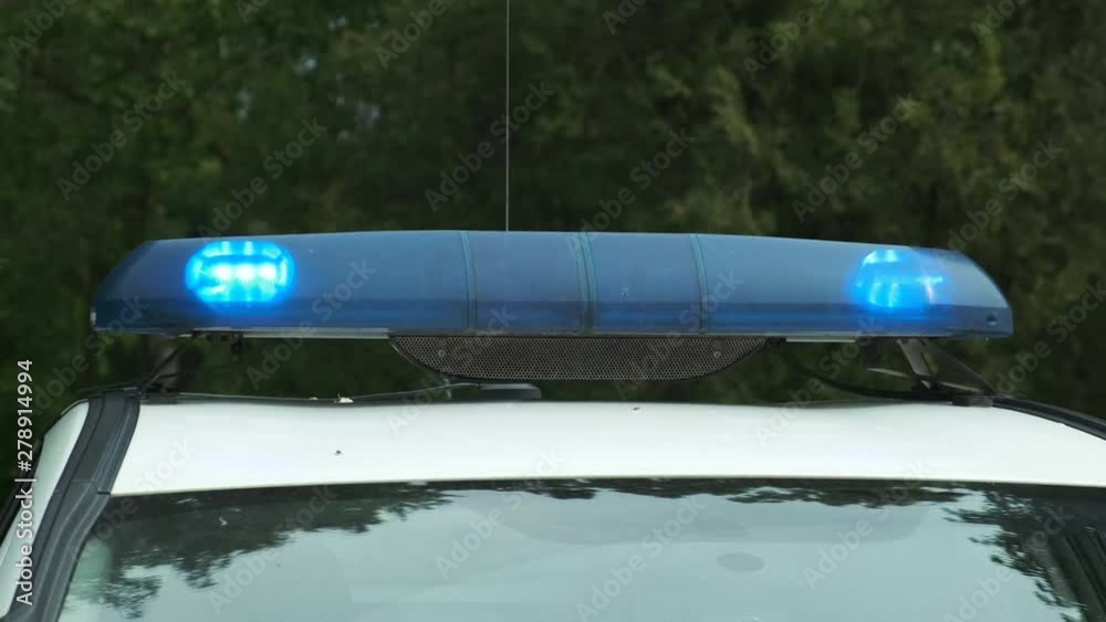 Patrol police car with beautiful emergency sirens lights. blue flashes ...