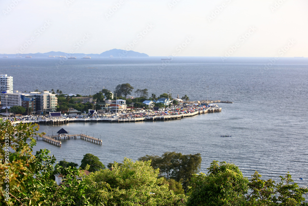 Top view point of Khao Sam Muk Mountain and Laem Taen Cape , Chonburi ...