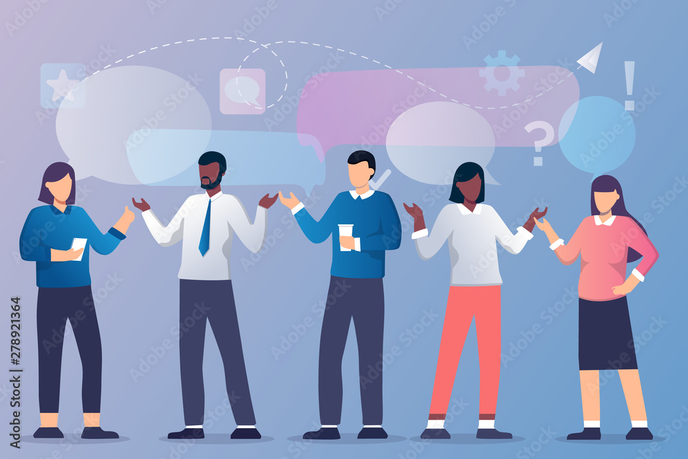 Vector illustration of communication of people in search of solution to ...