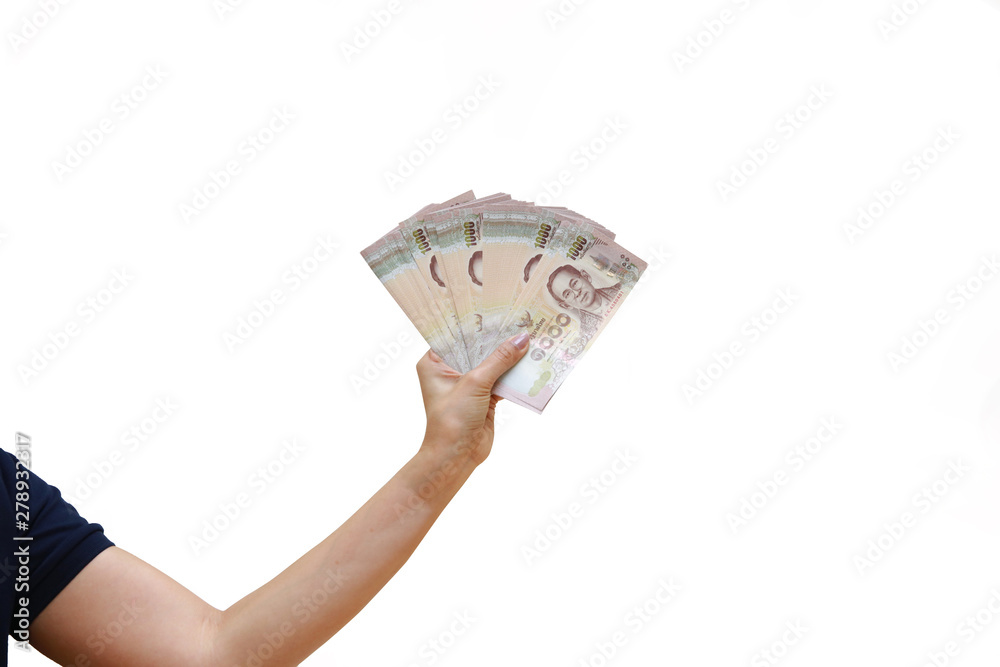 Woman hand handle or hold cash Thai Baht, Thai baht cash on hand Stock ...