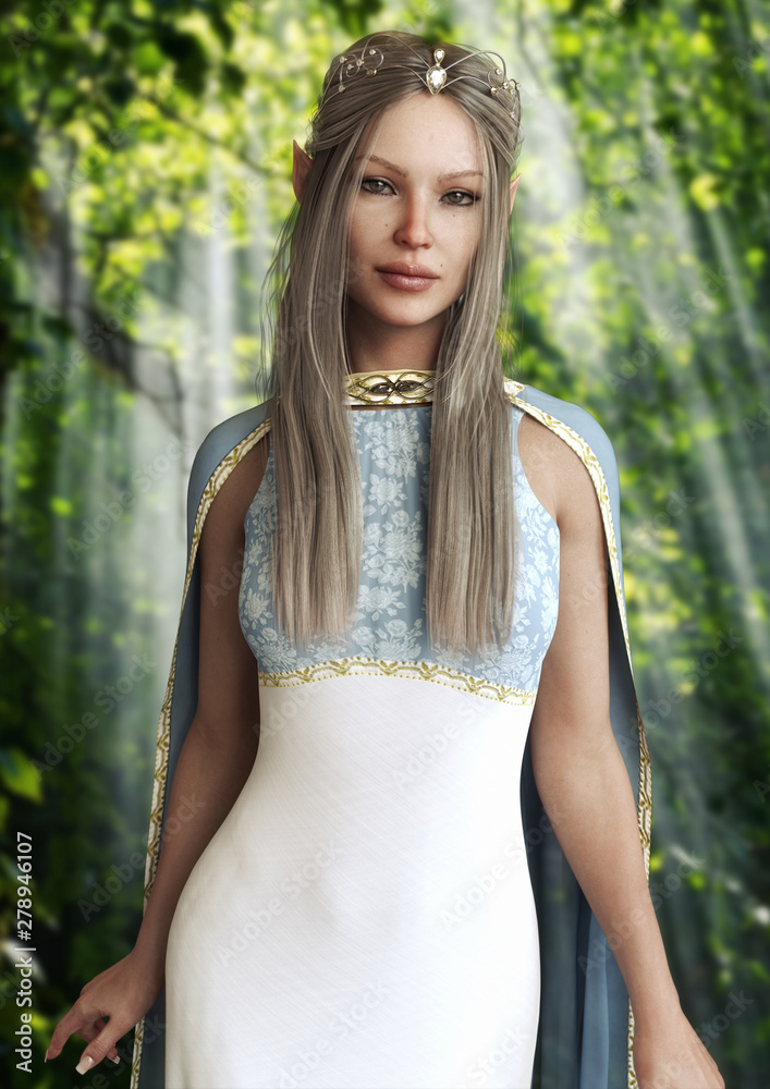 Vertical portrait of the queen of the elves female with an elegant ...
