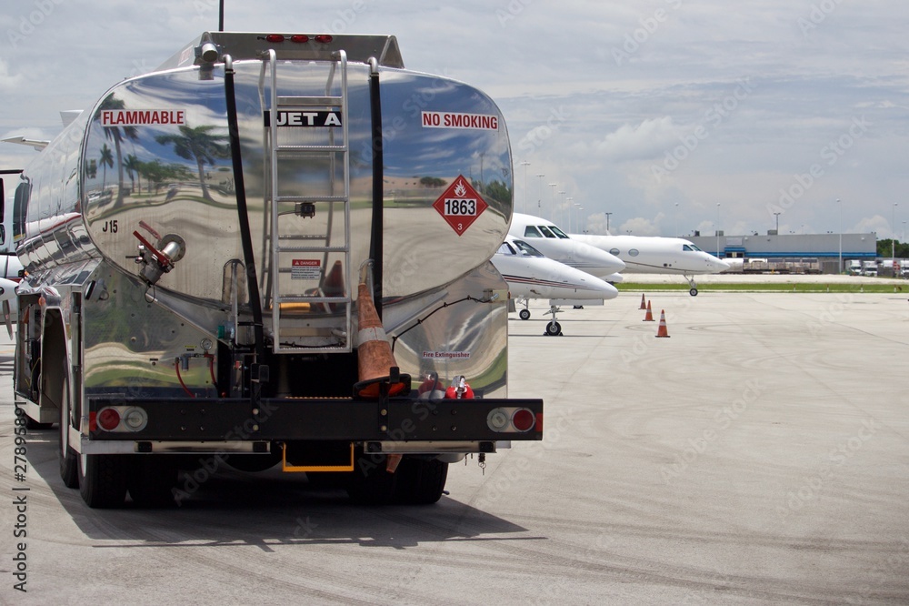 Tank truck on flight line with Jet A Fuel, no smoking, and hazmat ...